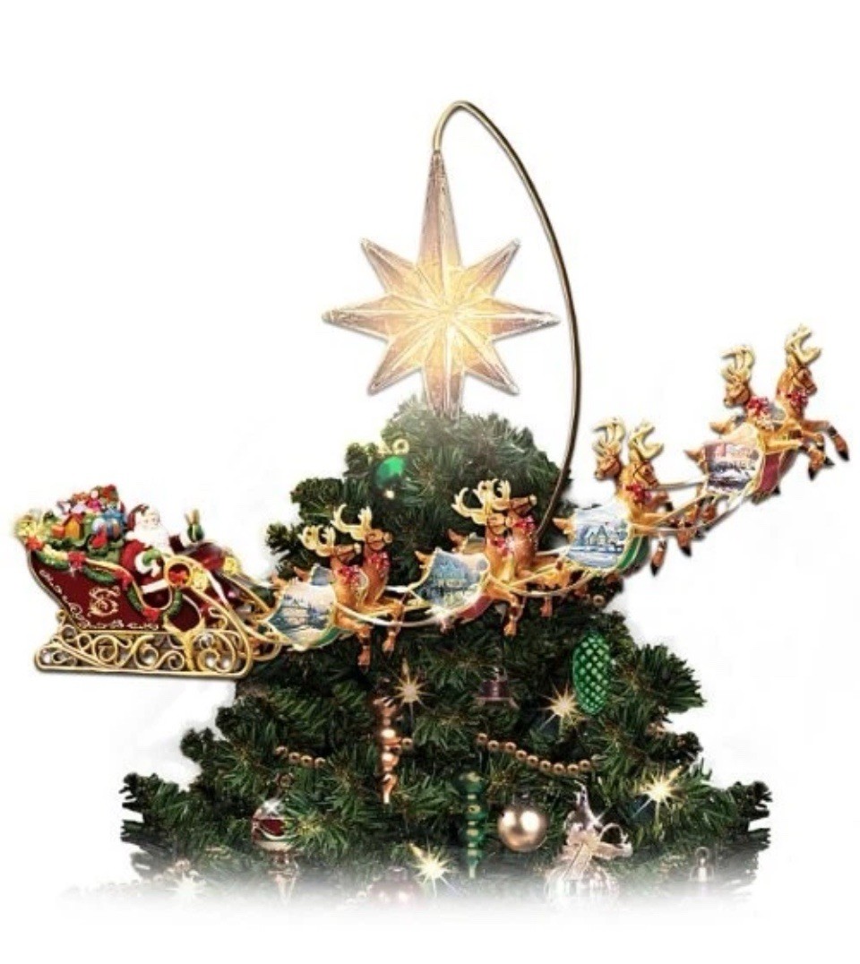 Rare Thomas Kinkade Holidays in Motion Rotating Santa Tree Topper ...
